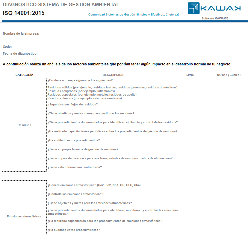 Plantilla para Auditorías Sistema de Gestión Ambiental Plantilla para Auditorías Sistema de Gestión Ambiental